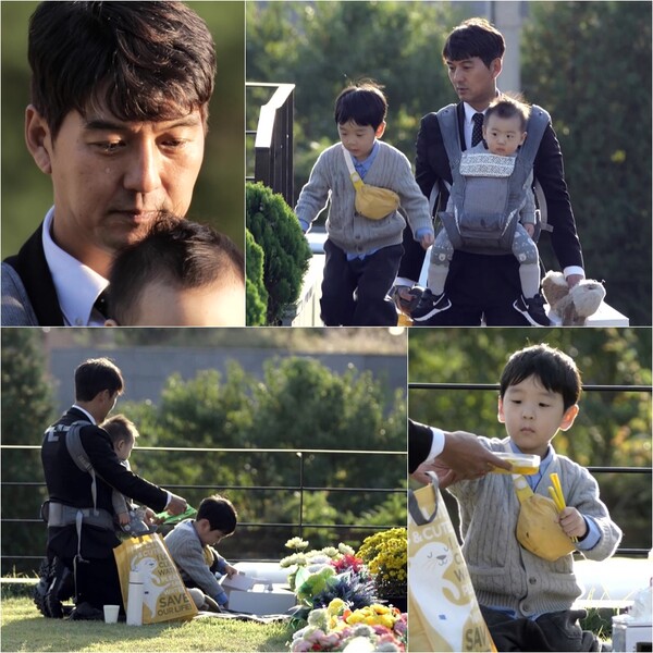 '슈돌' 이필모, 어머니 생신 맞아 두 아들 '담호&도호'와 추모 공원 방문